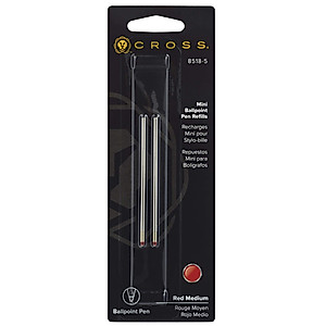 Cross Mini Ballpoint Pen Refill - Red Medium - Dual Pack, Medium Red (8518-5)
