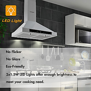 FIREGAS Wall Mount Range Hood 30 in. With 450 CFM Brushless DC Motor,9 Speed Exhaust Fan,LED Light,Soft Touch Control,Buffle Filter, Charcoal Filter included for Ducted/Ductless Range Hood Convertible