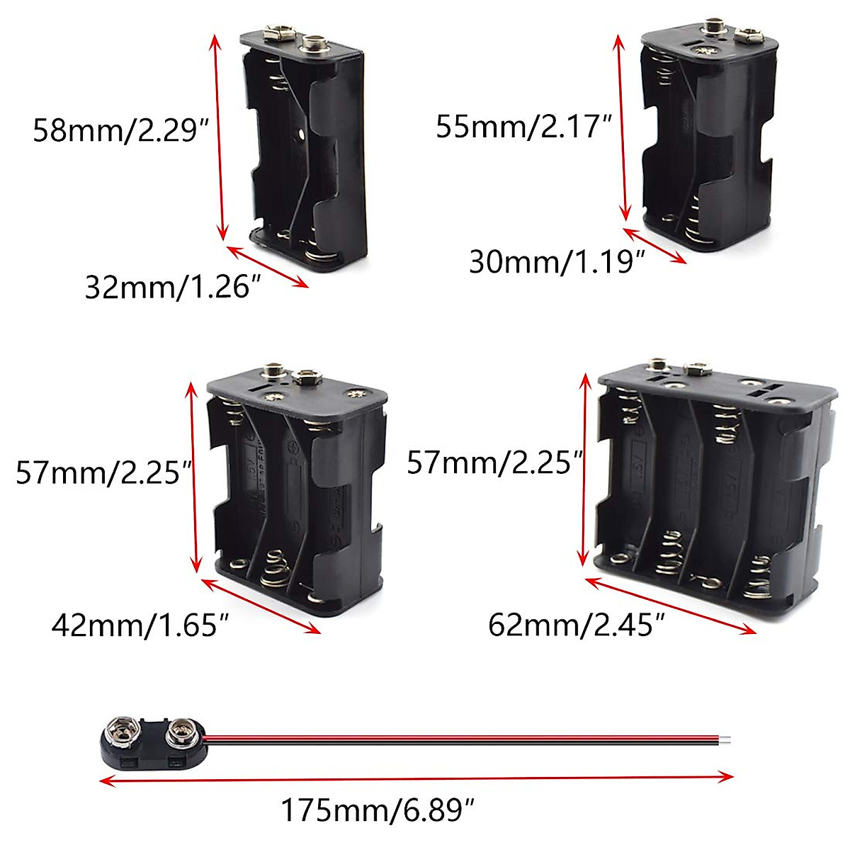 SDTC Tech 2/4/6/8 x 1.5V AA Battery Holder with Snap Connector Kit Include 3/6/9/12 Volt Battery Case Box and I Type Hard Shell Battery Clip Buckle Lead Wire
