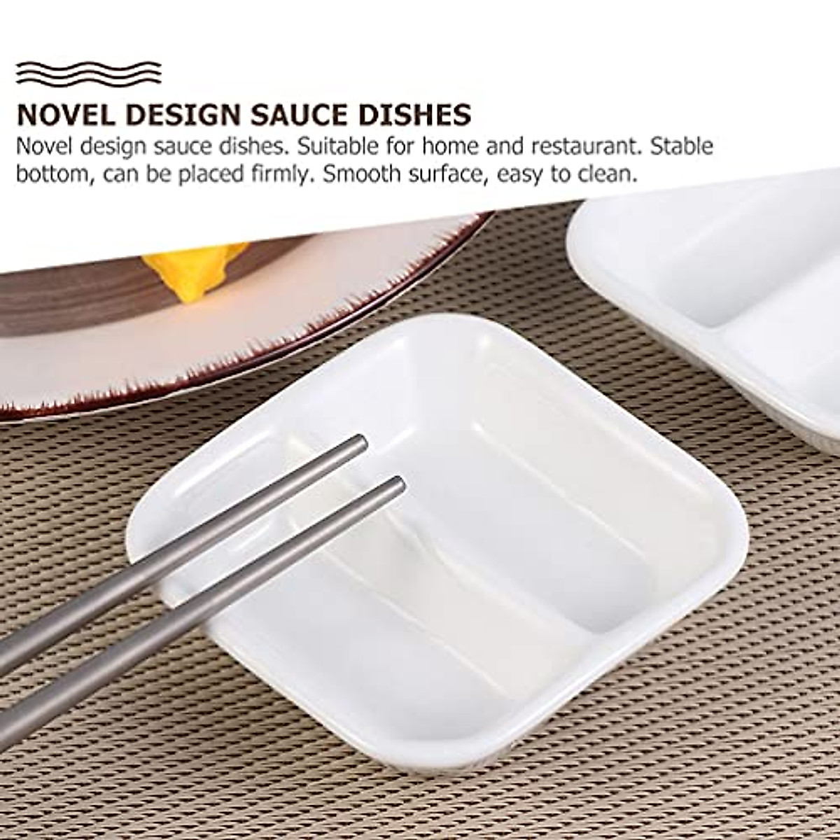 HANABASS 6pcs Ceramic Serving Platter 2 Compartment Appetizer Serving Tray Rectangular Divided Sauce Dishes for Restaurant Kitchen Spices Vinegar (White)