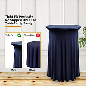 4 Pack Navy Blue Round High Top Cocktail Table Cloth 36inch×43inch Wrinkle Free Stretch Spandex Cocktail Tablecloths Table Covers for Cocktail Party Wedding Banquet Birthday Graduation