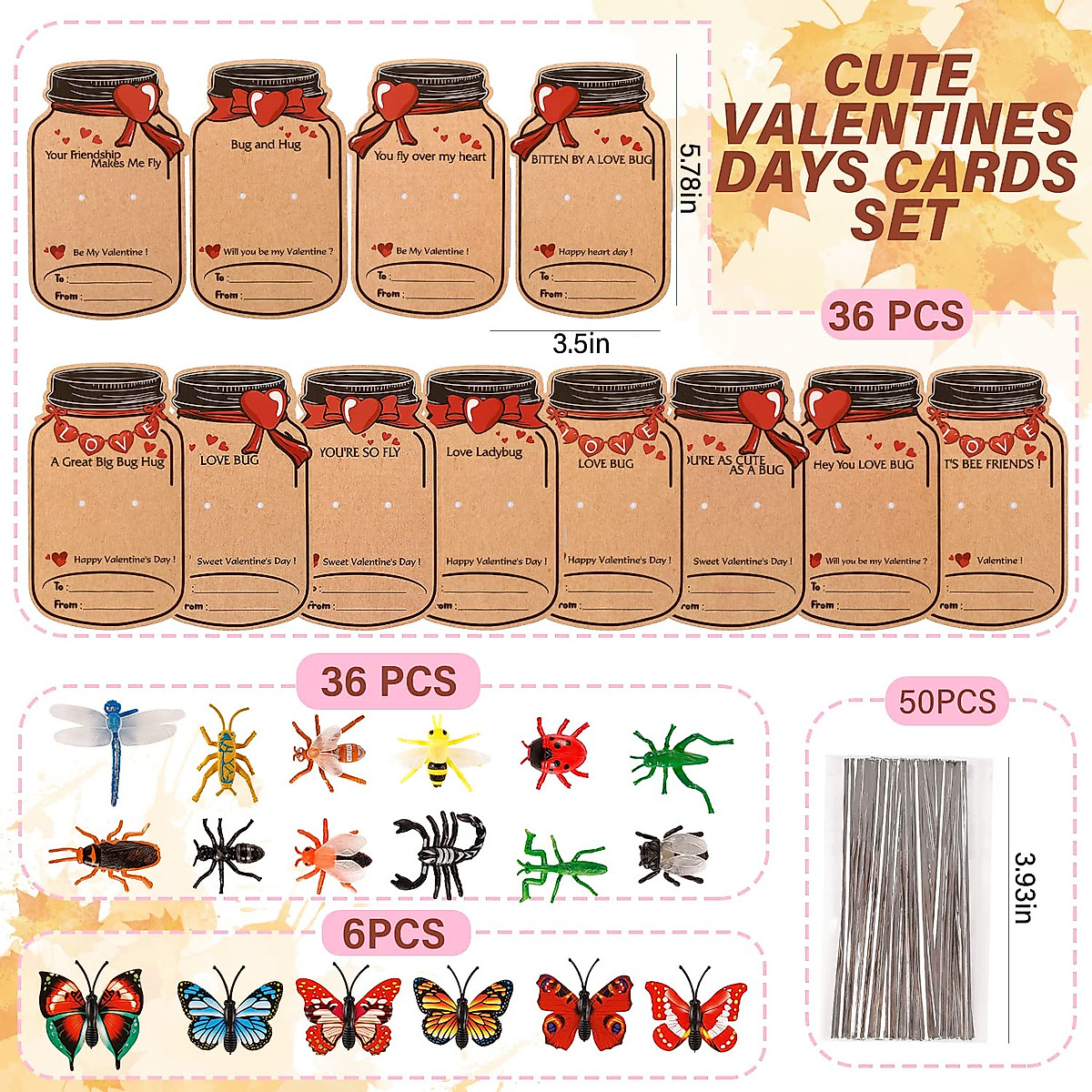 Valentines Day Cards for Kids - 36 Pack Love Bug Valentine Day Gifts for Kids & 12 Different Toy Bugs - Kids Valentines Day Cards Greeting Cards for Kids Classroom School Gifts Exchange Party Favors
