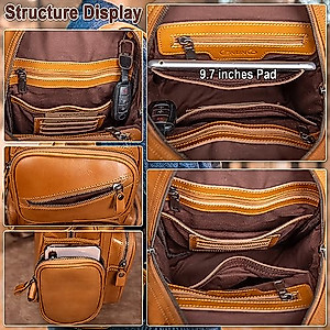 CENUNCO Genuine Leather Sling Bag for Men Capacity Crossbody Backpack Casual Motorcycle Chest Bag Anti-Theft Travel Purse (Tan)