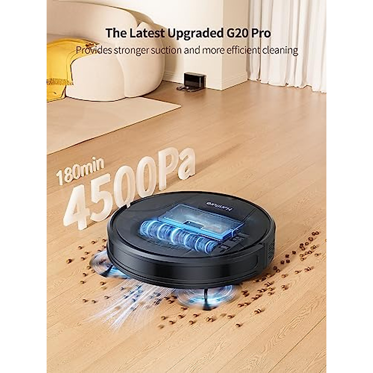 Honiture Robot Vacuum and Mop Combo, G20 Pro Robot Vacuum Cleaner 3 in 1, 4500pa Strong Suction, Self-Charging, App&Remote&Voice Control, Compatible with Alexa, Ideal for Carpet, Hard Floor, Pet Hair