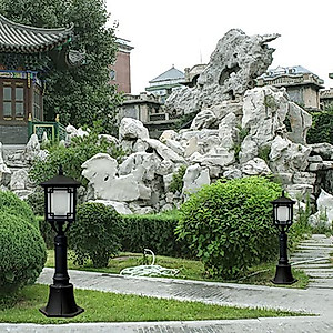 Outdoor Post Light Waterproof IP55 Pillar Lamp Black Column Lamp Chinese Street Light Aluminum Alloy Stigma Light Villa Garden Pathway Light, 22.5cm×73cm