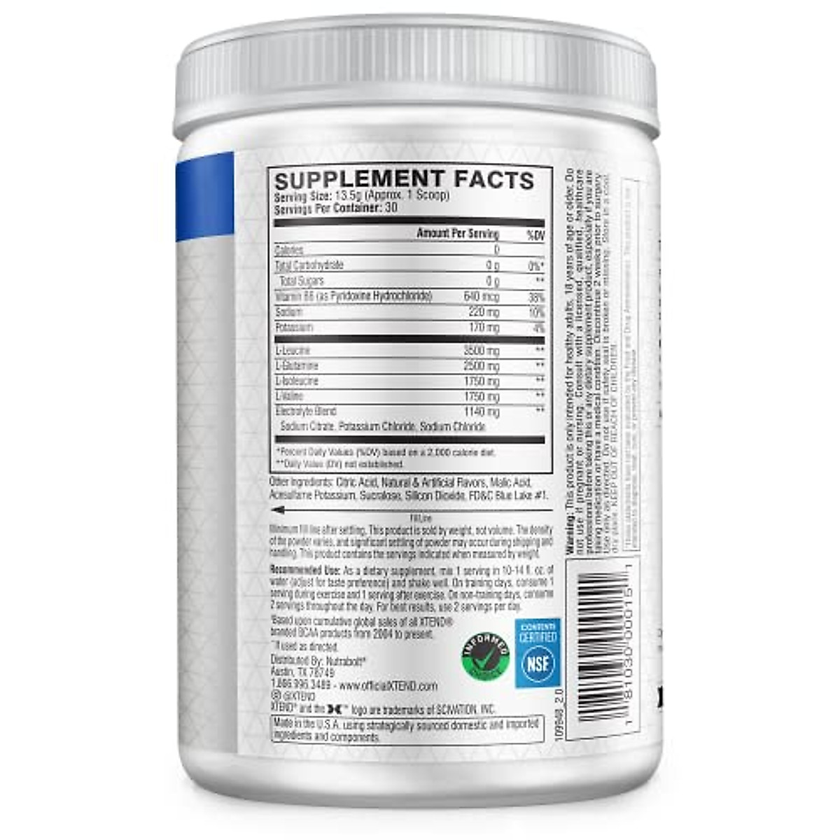 XTEND Original BCAA Powder Blue Raspberry Ice - Sugar Free Post Workout Muscle Recovery Drink with Amino Acids - 7g BCAAs for Men & Women - 30 Servings