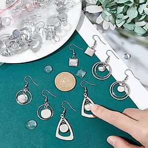 UNICRAFTALE 12 Pairs 4 Styles Glass Blank Dome Dangle Earrings Stainless Steel Earring Bezel Settings Triangle Ring Square Cabochon Base Trays DIY Ear Hooks Findings for Jewelry Making