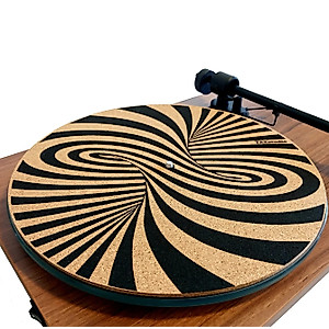 TazStudio Premium slipmat - Cork Turntable Mat for Better Sound Support on Vinyl LP Record Player - Cork mat Original Geometric Design Psychedelic Geometric spiral Art [4mm Thickness]-m7