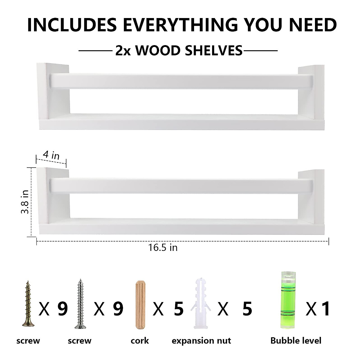 birola Wall Bookshelves for Kids,Book Shelf Organizer for Baby Nursery Décor,Nursery Book Shelves Set of 2,Wood Floating Nursery Shelves for Wall (Set of 2 White)