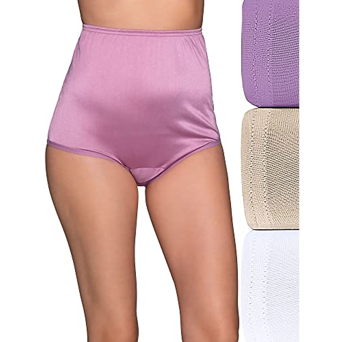Vanity Fair Women's Perfectly Yours High Waisted Brief Panties, Nylon-Orchid Dream/Cashmere/White, 6