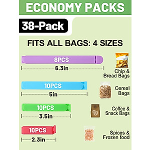 Set of 38 Plastic Chip Clips Bag Sealing Clips for Food and Snack Storage (2.3 in, 3.6 in, 5 in, 6.3 in)