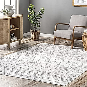 nuLOOM Audrey Machine Washable Geometric Moroccan Area Rug, 8' x 10', Ivory