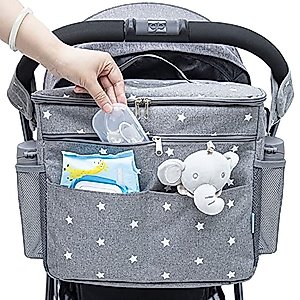 Orzbow XL Universal Stroller Organizer, Waterproof Large Baby Diaper Bag, Stroller Caddy Organizer with Cup Holder & Shoulder Strap, 4 Ways To Carry-Backpack,Shoulder,Messenger & Mom Handbag (Grey)