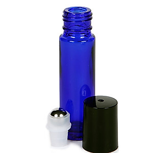 Vivaplex, 24, Cobalt Blue, 10 ml Glass Roll-on Bottles with Stainless Steel Roller Balls. 3-3 ml Droppers included