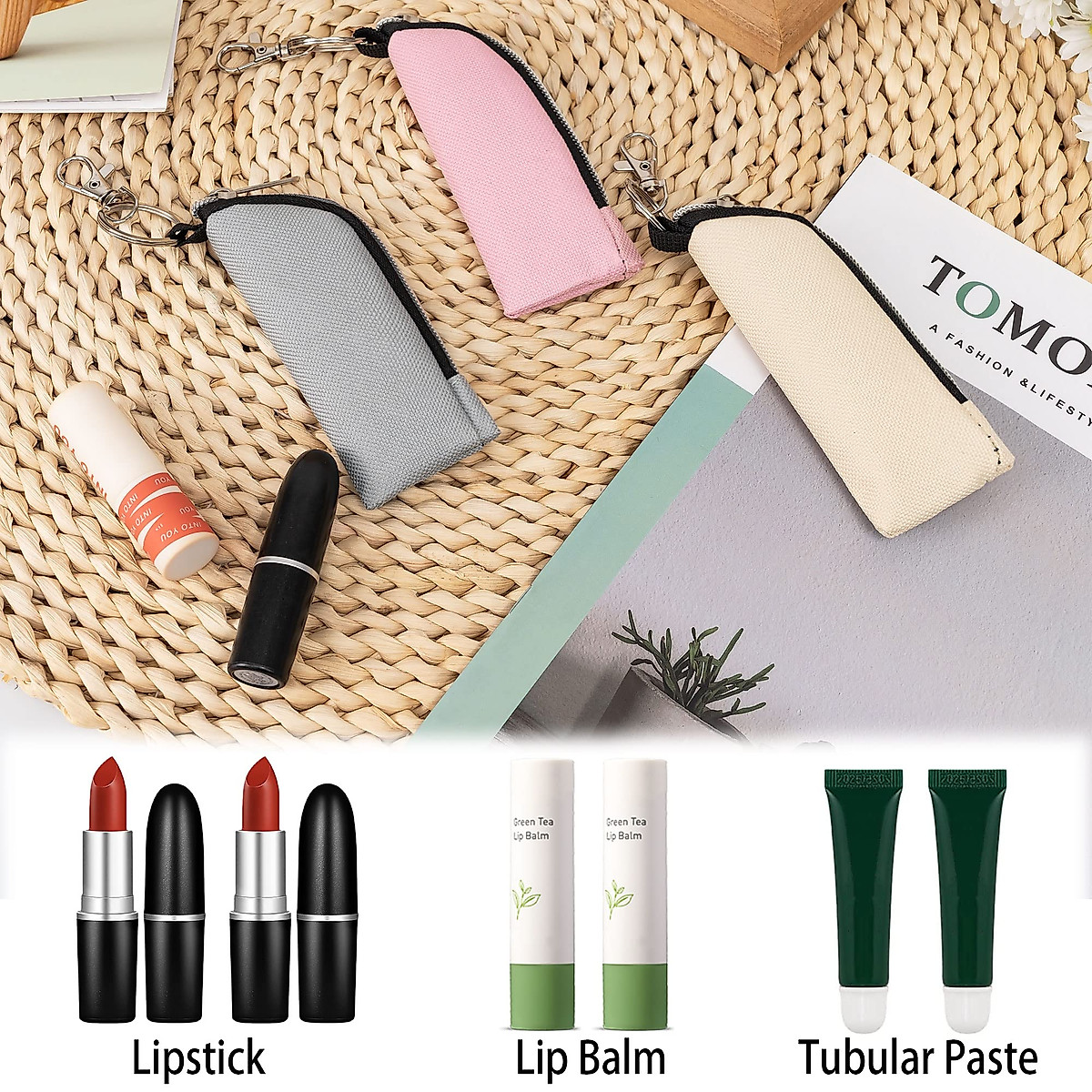 YVVZHOU PANN Chapstick Holder, 6 PCS Lipstick Holder Keychain Lipstick Sleeve Pouch Lip Balm Holder Zipper Lipstick Bag for Keychain Travel Accessories Gift for Girls and Women