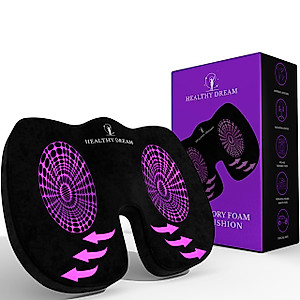 HEALTHY DREAM Office Chair Seat Cushion for Coccyx, Tailbone, Sciatica and Back Pain Relief; Orthopedic Support Memory Foam Cushion Contour Pillow; Comfortable Wheelchair and Gaming Chair Accessory