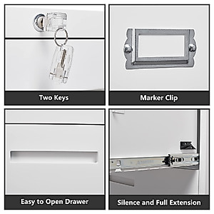 LISSIMO Lateral File Cabinet with 2 Drawer, Locking Filing Cabinet for Home Office,Metal Storage Cabinet for Letter/Legal Size with Anti-tilt Mechanism (White)