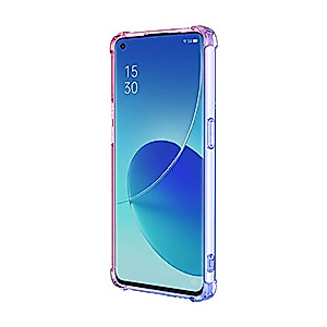 ZMONE Phone Case for Oppo Reno 6 5g Case with Tempered Glass Screen Protector [2 Pack], Clear Gradient Soft TPU Bumper Slim Anti-Scratch Shockproof Protective Cover - Blue/Pink