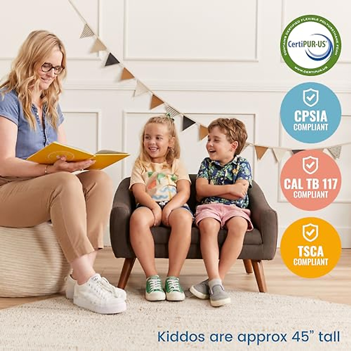 ECR4Kids Willa Loveseat, Kids Furniture, Raisin