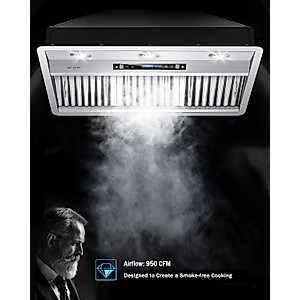 MCBON 42 Inch Range Hood Insert, 950 CFM Range Hood Insert 42 Inch with Remote,4-Speed Insert Range Hood, Gesture Sensing Vent Hood Insert, Touch Panel Hood Range Insert, Built In Range Hood,AE88-42-1