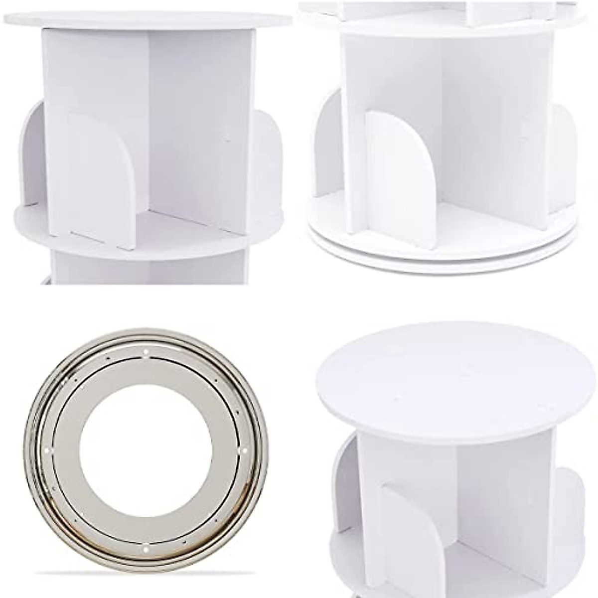 Gdrasuya10 360° Rotating Bookshelf for Books, 4 Tier Turnable Tall Bookshelf White Bookcase with Storage Shelves Floor Standing Bookshelf Display Rack