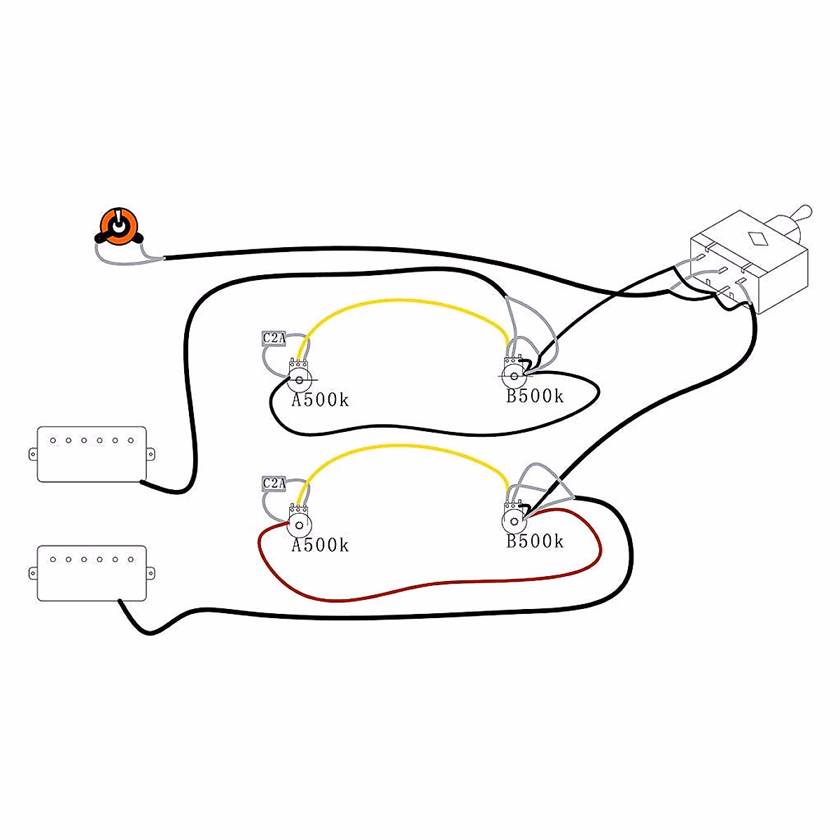 Electric Guitar Circuit Wiring Kit Guitar Circuit Wiring Harness Kit with 3 Box Toggle Pickup Selector 2V/2T/1J fit for LP Electric Guitar