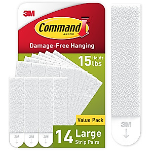 Command Large Picture Hanging Strips, Damage Free Hanging Picture Hangers, No Tools Wall Hanging Strips for Living Spaces, 14 White Adhesive Strip Pairs(28 Command Strips)