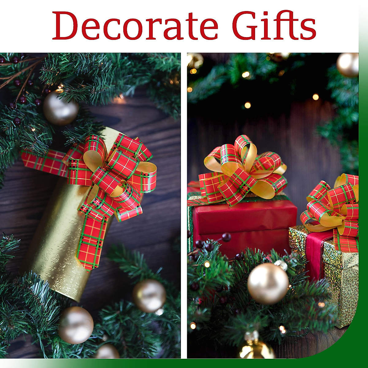 Eye-Catching Xmas Pull Bows for Easy Gift Wrapping with Ribbon - 5" Wide Wrap Bows for Christmas Tree Decoration, Holiday Décor, Present Wrapping, Baskets, Birthday, Easter - 12 Green & 12 Red Bows