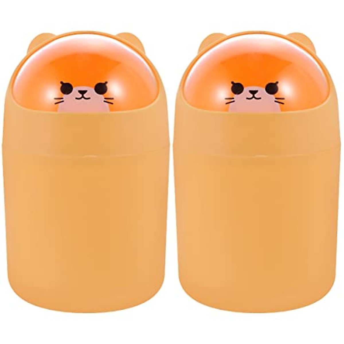 Cabilock 2pcs Home Plastic Wastebasket Container Brush Cute Holder Bin Table Shape Tiny Can Rubbish Cartoon Yellow Tabletop Makeup Garbage Mini Desktop Trash Bathroom Small Living Lovely