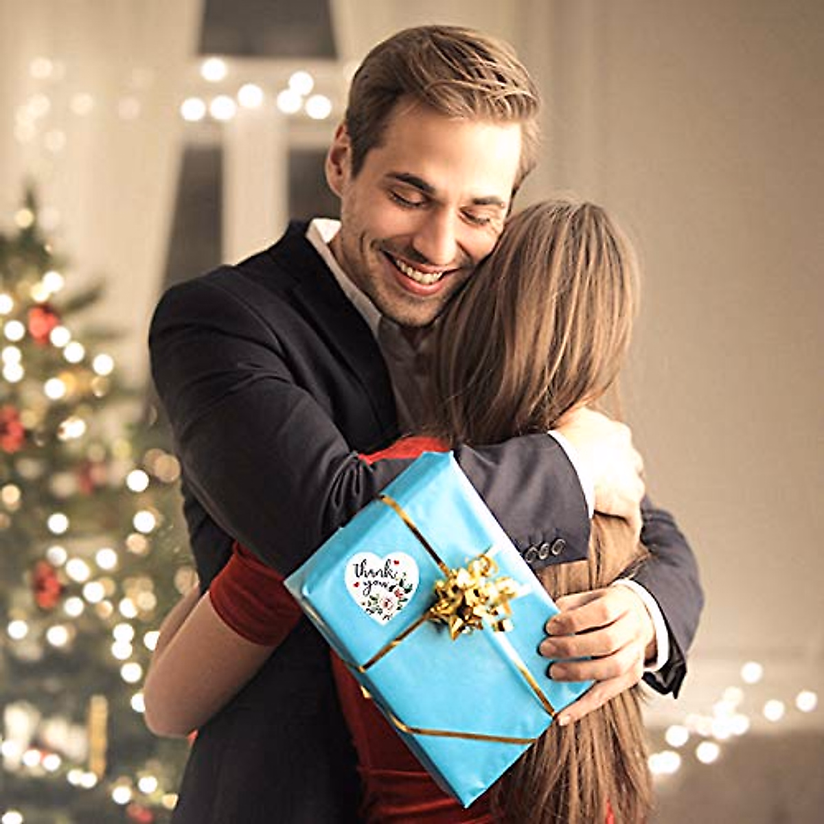 BILU Thank You Business Stickers,Valentine's Day Stickers Round Floral Thank You Sticker Adhesive Labels Roll for Boutiques,Weddings,Bags,Boxes,Envelope Seal Supplies Decorative