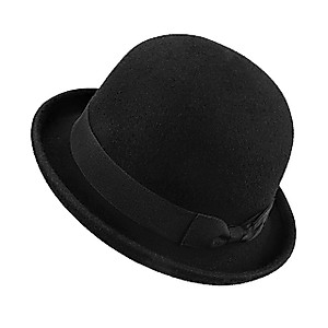 INOGIH Wool Derby Hat Round Cloche Hat for Men and Women Black Bowler Hat Upturn Brim Church Hat