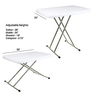 Lavish Home Folding 19-28-inch Adjustable Height, Indoor/Outdoor TV Tray , Lightweight Dinner Table with X Legs and Hard Plastic Top, 19"-28", White