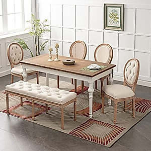 Bonzy Home French Country Dining Chairs Set of 6, Farmhouse Button Back Dining Room Chairs with Solid Wood Frame and Curved Backrest, French Bistro Chairs for Bedroom Kitchen Restaurant, Beige