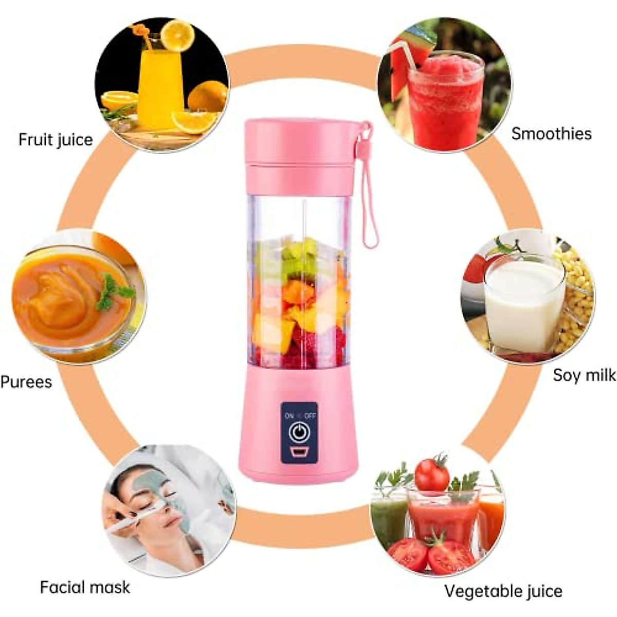 Portable Blenders,Personal Size Blender Smoothies and Shakes, USB Rchargeable Juicer Cup with Six Blades in Handheld Blender Sports,Travel and Home (Pink)