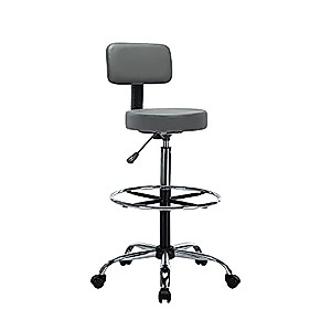 Venus Drafting Stool Chair, Rolling Stools with Wheels, Stools with Backs, Tall Adjustable Office Chair Workbench Stool with Back Support Adjustable Chair Work Stool with Chrome Footrest - Gray