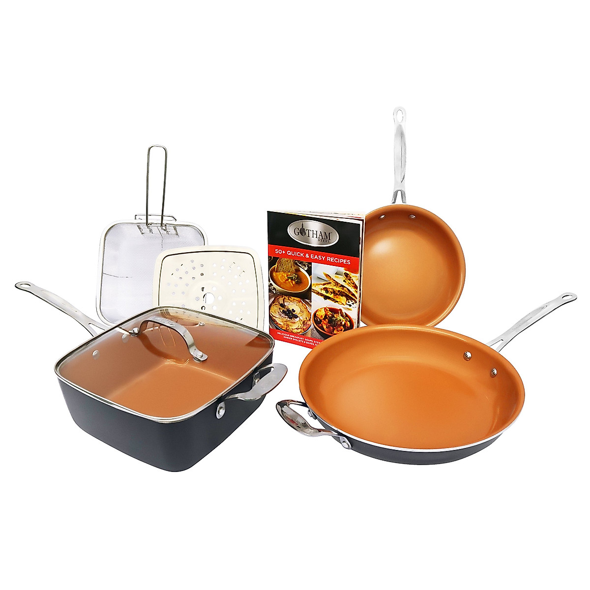 Gotham Steel Tastic Bundle 7 Piece Cookware Set Titanium Ceramic Pan, Copper