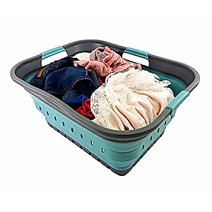 SAMMART 42L (11 gallon) Set of 2 Collapsible Plastic Laundry Basket - Foldable Pop Up Storage Container/Organizer - Portable Basket - Space Saving Hamper/Basket (Alloy Grey + Crystal Blue)