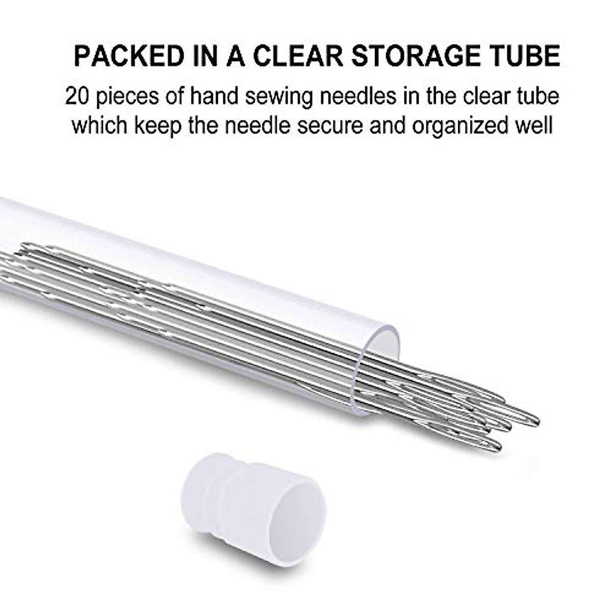 20 pcs. Large Eye Hand Sewing Needles - 1.5 inch Long in Needle Storage Tube with Needle Threader