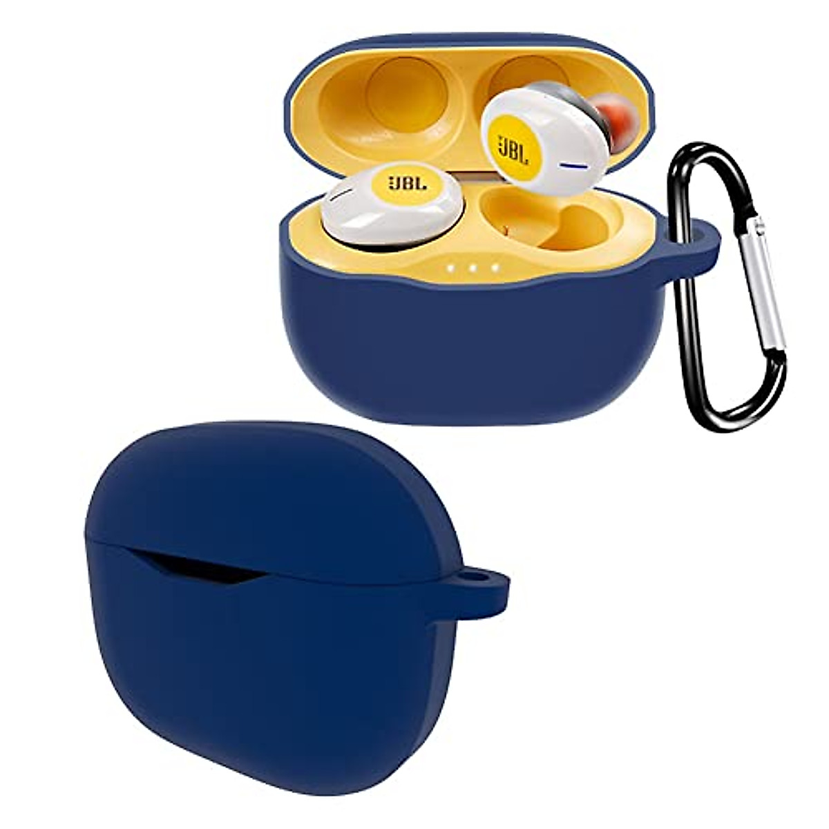 2 Pack DAYJOY Soft Silicone Protective Case Cover Compatible with JBL Tune 120TWS/125TWS Earphone, Protective Skin Sleeve with Key Chain (Black+Blue)