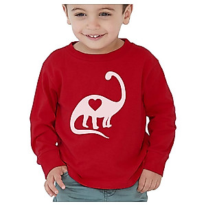 Tstars Dinosaur Heart Boys Valentines Day Shirt Toddler Kids Long Sleeve Shirts 3T Red