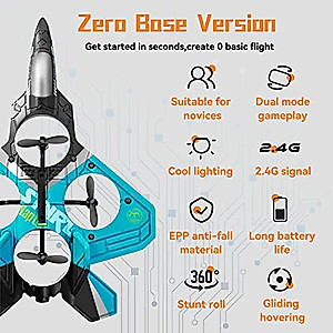 emudans V17 Fighter RC Aerobatic Aircraft Drones for Kids&Beginners,Four-Rotor Aircraft Toys with 4 Motors, 360°Stunt Roll, Gravity-Sensing Remote Control, 15 Minutes of Life, LED Color Lights
