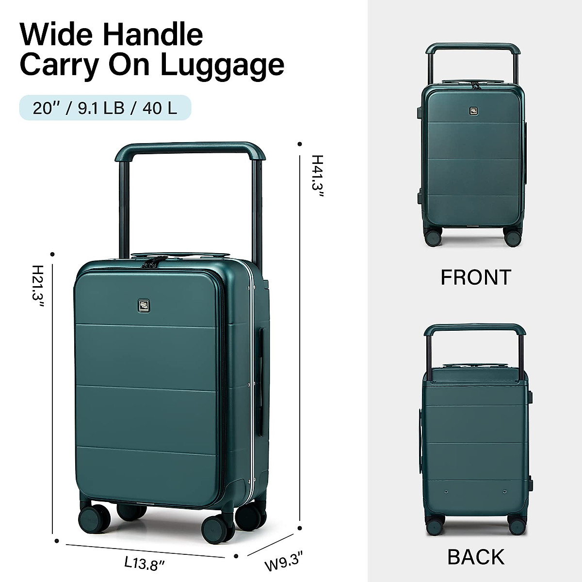 Hanke 20 Inch Carry On Luggage Airline Approved Hard Shell Suitcase with Spinner Wheels TSA Luggage Travel Suitcases Wide Handle for Men Women(Blackish Green)