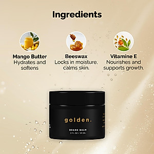 Golden Grooming Beard Oil & Balm Bundle for Men – Natural Growth Kit with Shea Butter – Tame, Moisturize & Style Your Beard - Beard Balm 2 Oz
