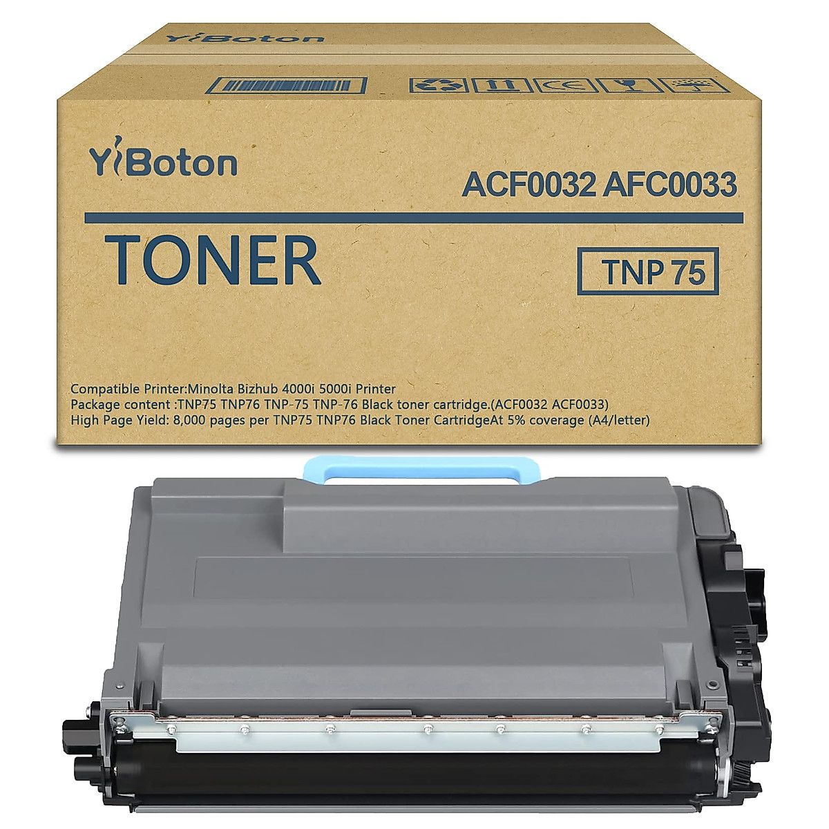 High Yield TNP75 TNP76 TNP-75 TNP-76 Black Toner Cartridge Compatible with Konica Minolta Toner Cartridge for Konica Bizhub 4000i 5000i Printer (ACF0032 AFC0033)