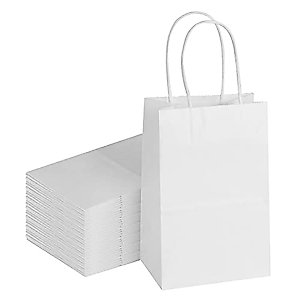 TOMNK White Gift Bags with Handles 70pcs Small Kraft Bags White Paper Bags for Birthday Wedding Party Favors Gift Bags Bulk, Shopping Business Goody Retail, 5.2x3.5x8 Inches