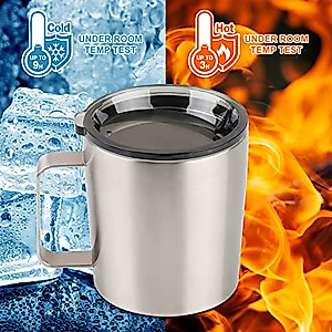 12 oz Insulated Coffee Mug with Lid, Stainless Steel, Double Wall Vacuum Insulated Travel Mug Coffee Cup with Handle, Stainless Steel/Silver (803-019) (Pack of 4)