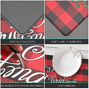 Pauwer Merry Christmas Kitchen Rugs Set of 2, Farmhouse Red Buffalo Plaid Kitchen Floor Mat, Non Slip Anti Fatigue Kitchen Mats for Floor, Cushioned Kitchen Rug Set Christmas Decorations for Home