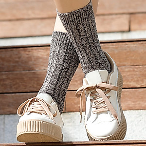 Trifabricy 5 Pairs Wool Socks - Comfortable and Warm Womens Wool Socks, Wool Socks Women, Super Soft Crew Socks for Women, Thick Knit Cabin Cozy Wool Socks Gifts For Women