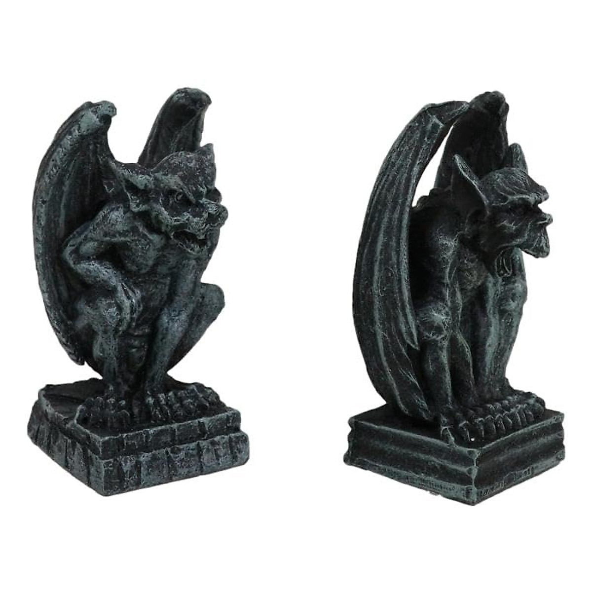 Ebros Gift Notre Dame Castle Top Guardian Mini Gargoyles Crouching On Stone Pedestals Resin Figurine Set of 2 Miniature Fairy Garden Gargoyle Sculpture Pair 2.5" Tall