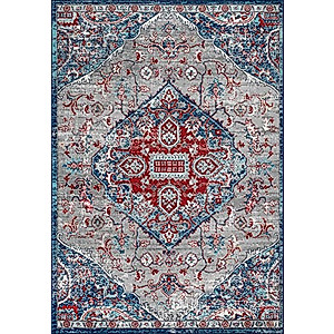 JONATHAN Y Modern Persian Vintage Medallion Red/Navy 3 ft. x 5 ft. Area-Rug Country, Easy -Cleaning, for Bedroom, Kitchen, Living Room, Non Shedding (MDP104A-3)